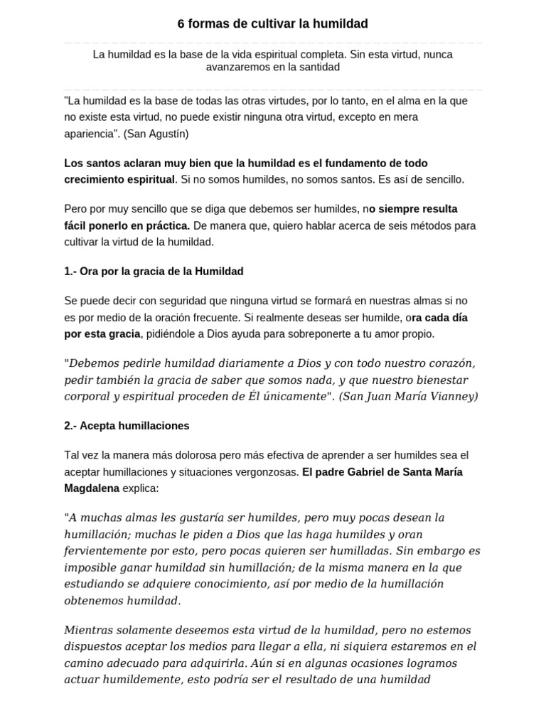 6 Formas de Cultivar La Humildad | PDF | Gracia divina | Alma