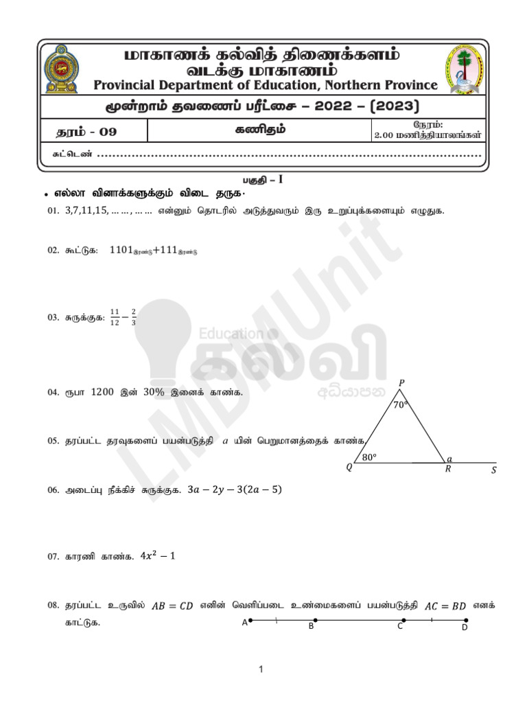 Gr9 Ta Mathematics 2022 Term 3 | PDF