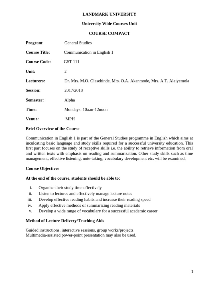 GST 111 Course Compact 2017-2018 | PDF | Word | Lecture