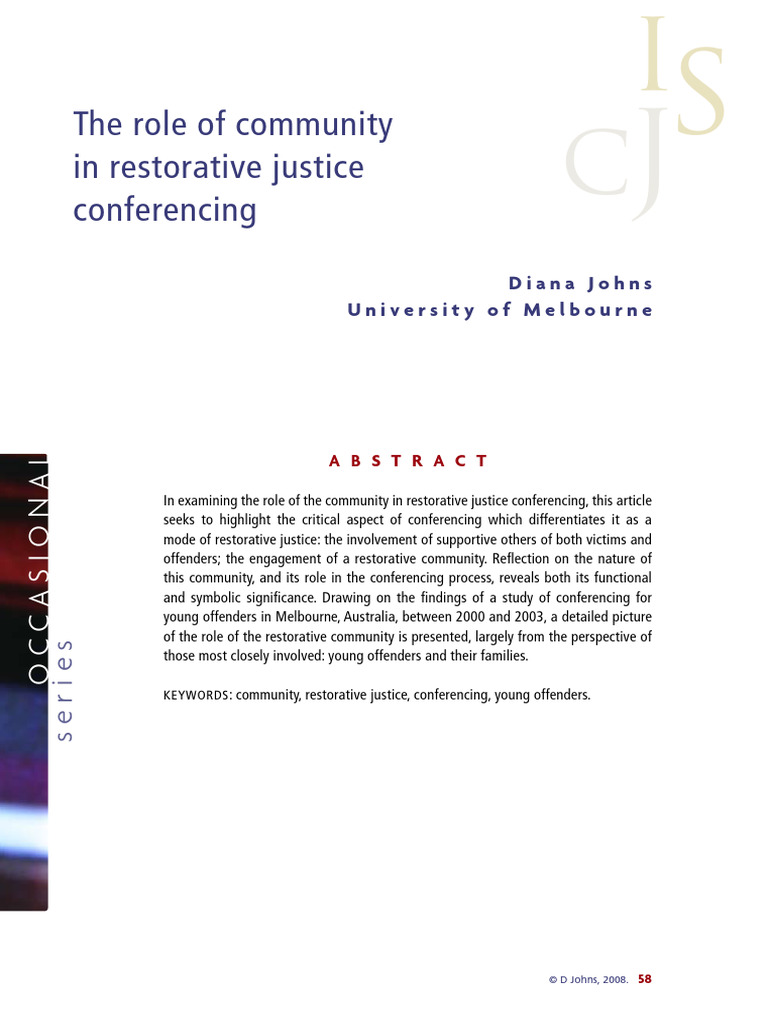 Diana Johns - The Role of Community in Restorative Justice Conferencing | PDF | Restorative ...