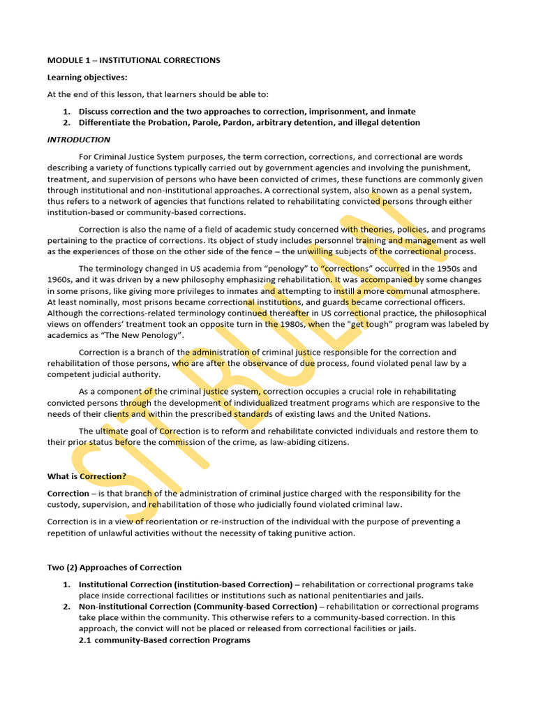 MODULE 1 Institutional Correction | PDF | Corrections | Prison