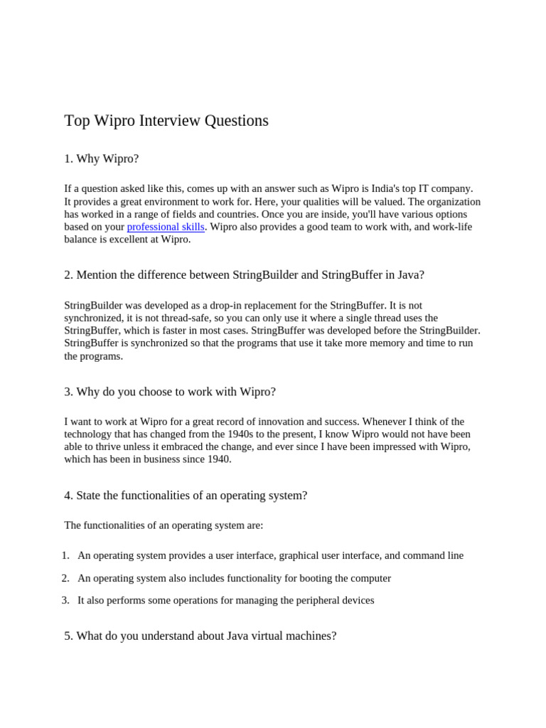 Top Wipro Interview Questions | PDF | Database Index | Method (Computer Programming)