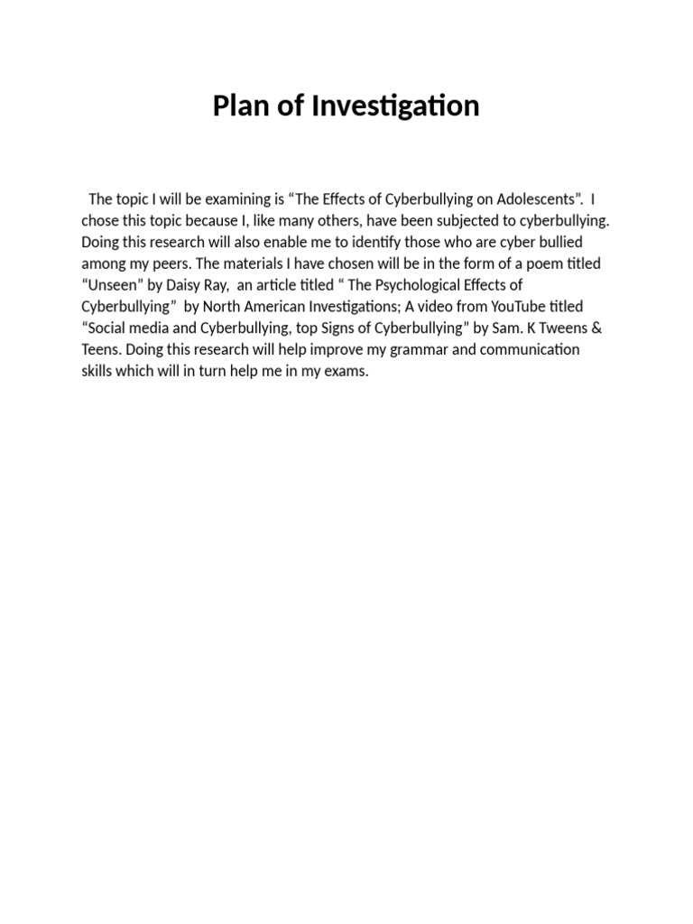 Plan of Investigation | PDF