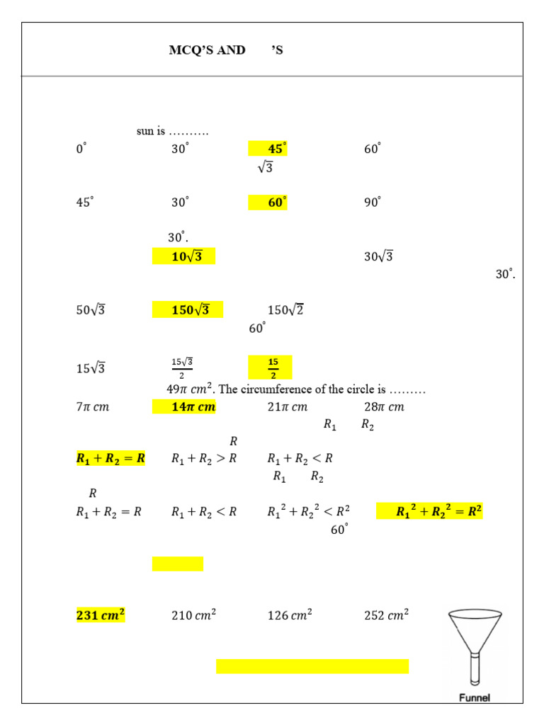 EIS Grade 10, Term III, MCQ's and FIB's Worksheet 2024 | PDF | Area ...