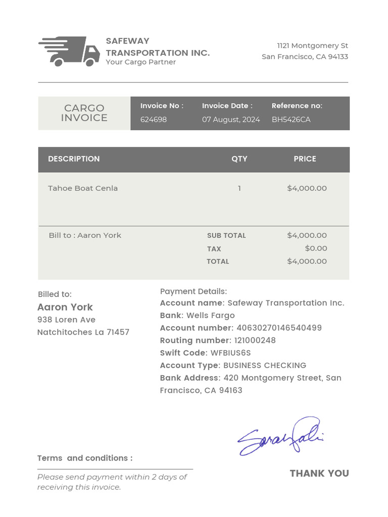 Safeway Transportation invoice | PDF