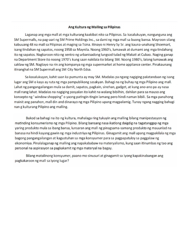 Ang Kultura NG Malling Sa Pilipinas | PDF