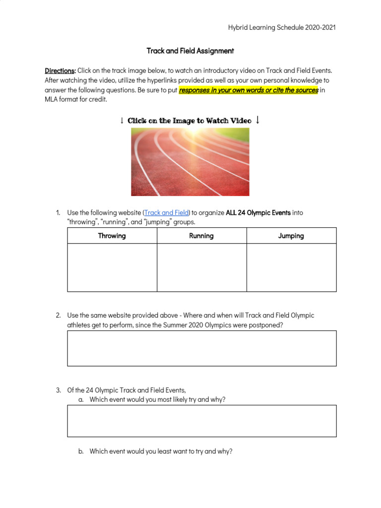 Track and Field Olympic Assignment Guide | PDF | Track And Field ...