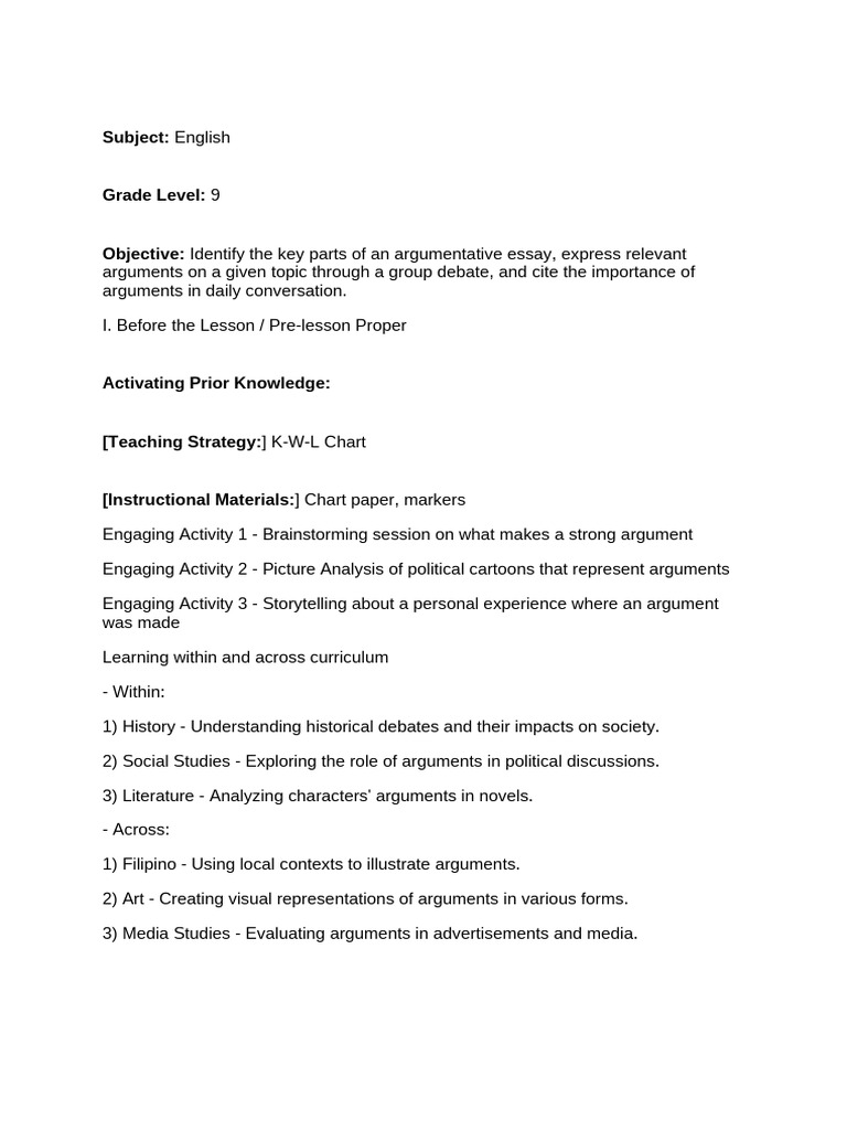 Lesson - Plannerph ARGUMENTATIVE TEXT | PDF | Essays | Argument