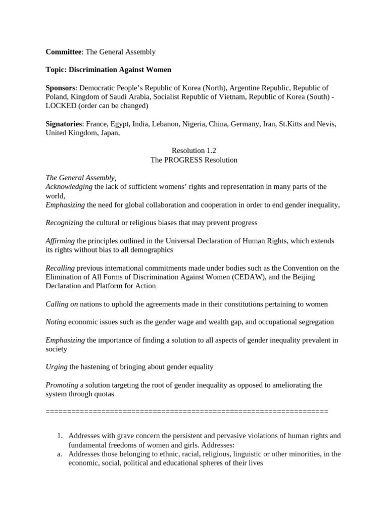 MUN20240112 resolution | PDF | Economic Inequality | Discrimination & Race Relations