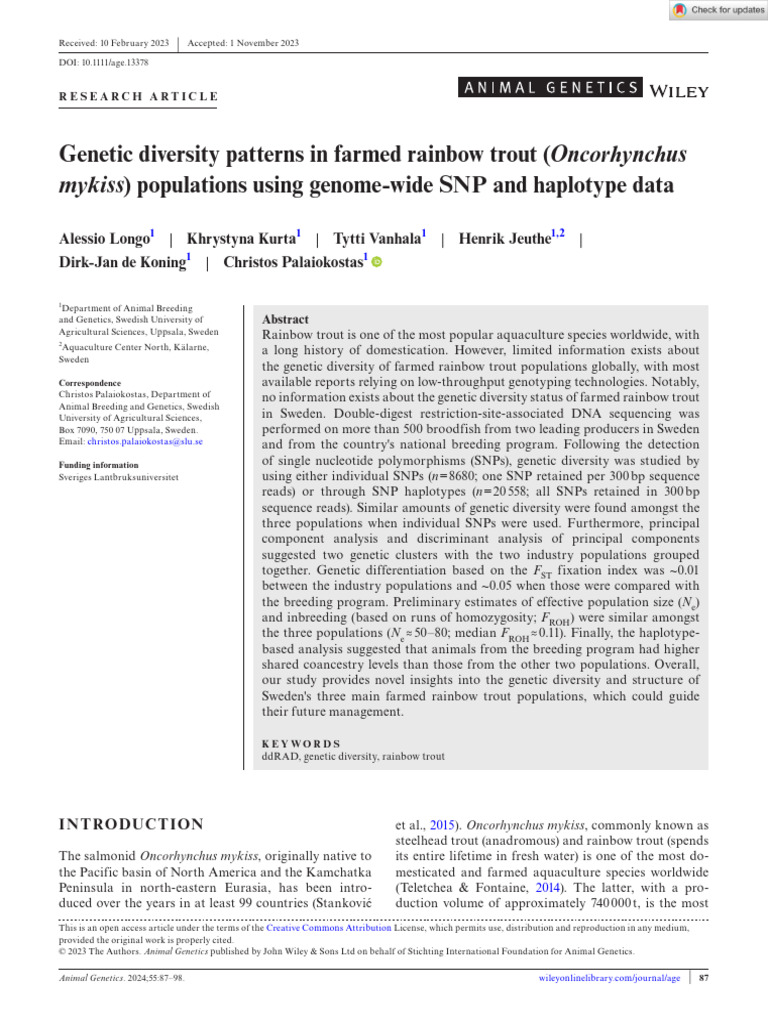 Animal Genetics - 2023 - Longo - Genetic Diversity Patterns in Farmed ...