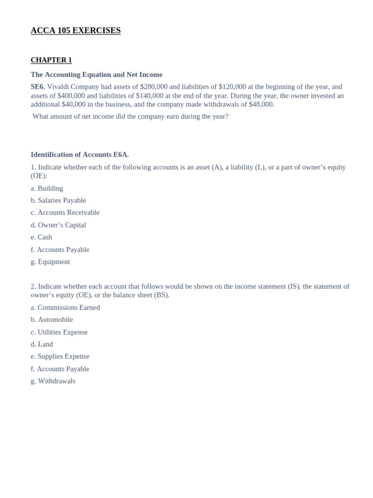 ACCA 105 Accounting Exercises Guide | PDF