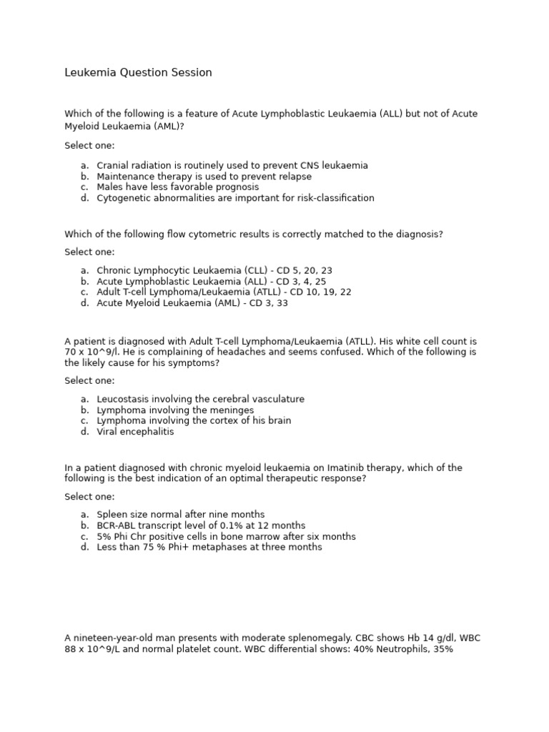Leukemia Question Session | PDF | Leukemia | White Blood Cell