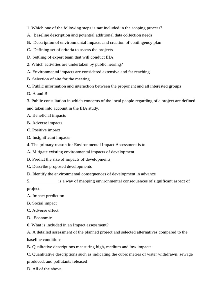 Esia Questions 1 Pdf Environmental Impact Assessment Geographic
