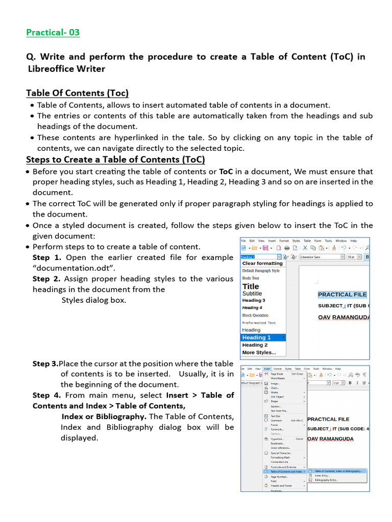 Practical-3 Table of Content Creation | PDF