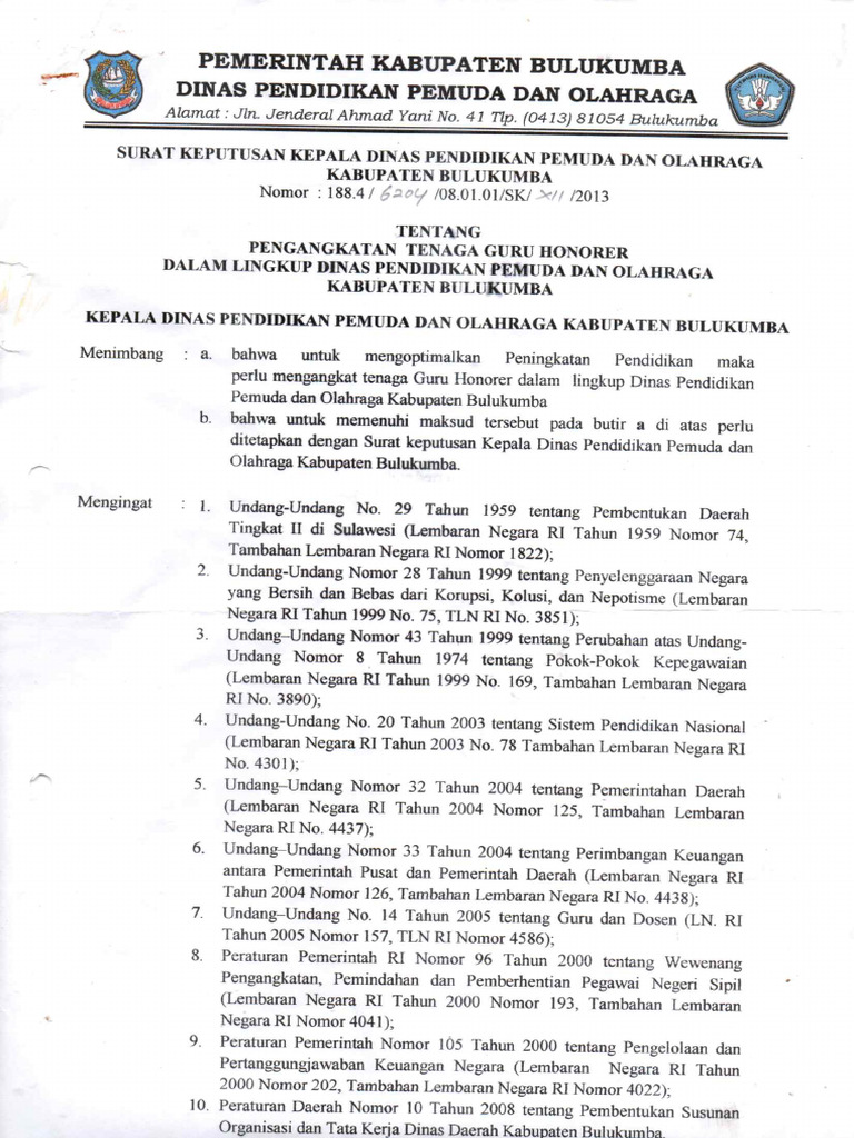 SK Dinas Pengangkatan 2013 | PDF