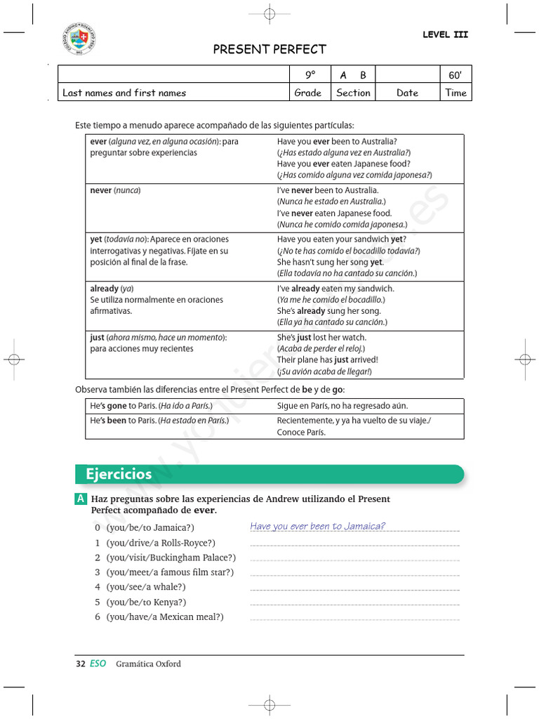 Uso del Present Perfect en Inglés | PDF | Grabación de sonido | Música grabada