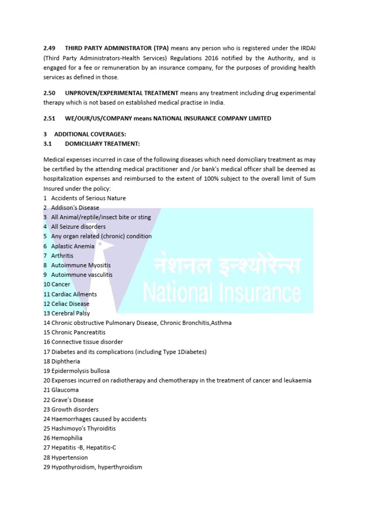 List of Dieases Outpatient Coverage | PDF | Chronic Condition ...