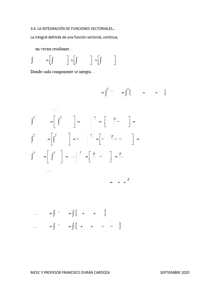 3.4 IntegraciÃ N de Funciones Vectoriales | PDF | Vector Euclidiano | Integral