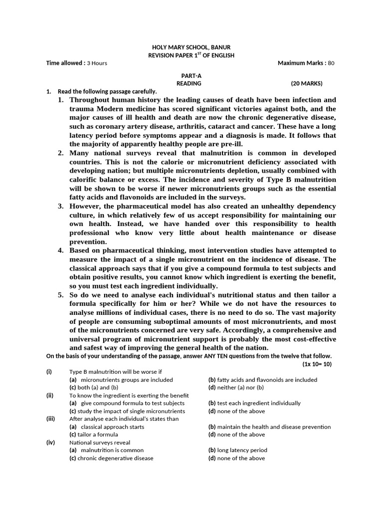 English Revision Paper for Holy Mary School | PDF | Arabian Peninsula ...