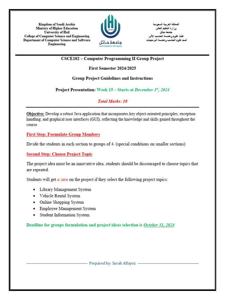 Java OOP Group Project Guidelines | PDF | Class (Computer Programming ...