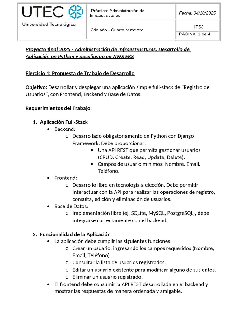 Letra Practico AI - Aplicacion en AWS EKS | PDF | Servicios web de ...