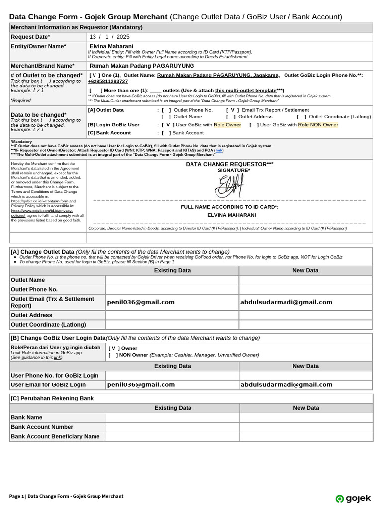(Archived) Formulir Perubahan Data Mitra Usaha Grup Gojek (English Ver 03.2023) | PDF | Identity ...
