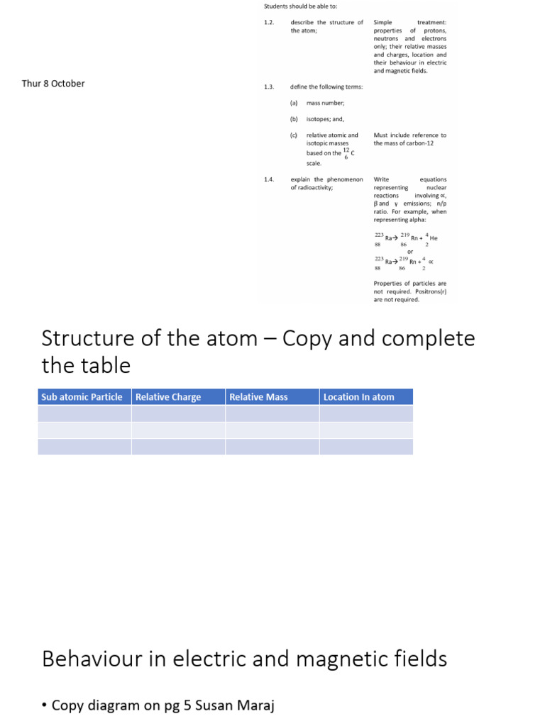 Atomic Structure and Radioactivity Unit 1 Lesson | PDF | Radioactive ...