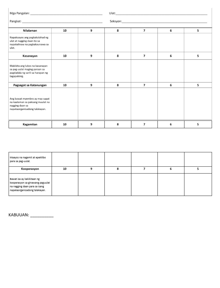 Rubric sa Paglalahad sa Araling Panlipunan | PDF