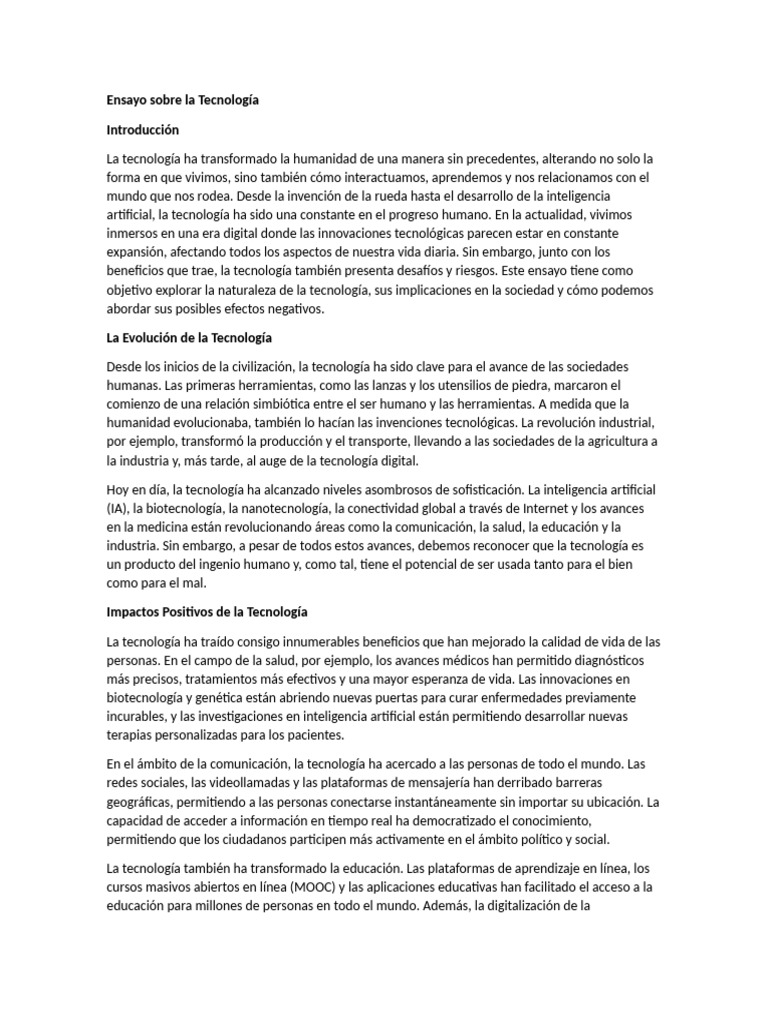 ensayo sobre tecnologia | PDF | Inteligencia artificial | Inteligencia ...