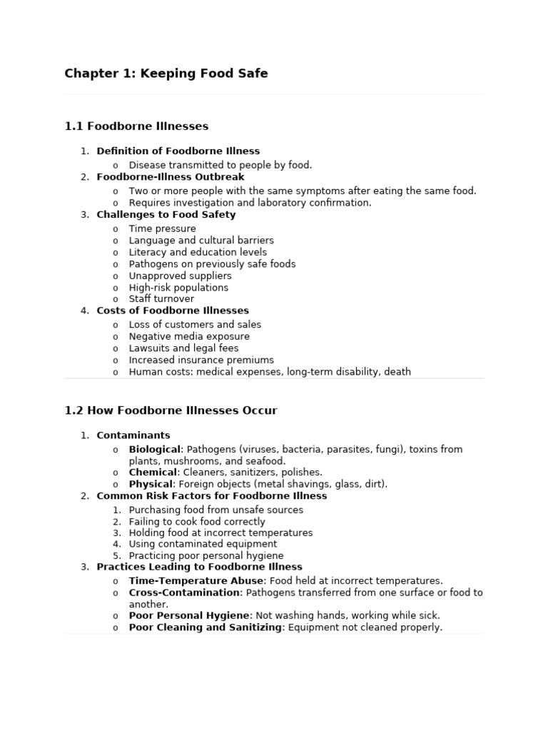 ServSafe Chapter 1 Outline | PDF | Food Safety | Foodborne Illness