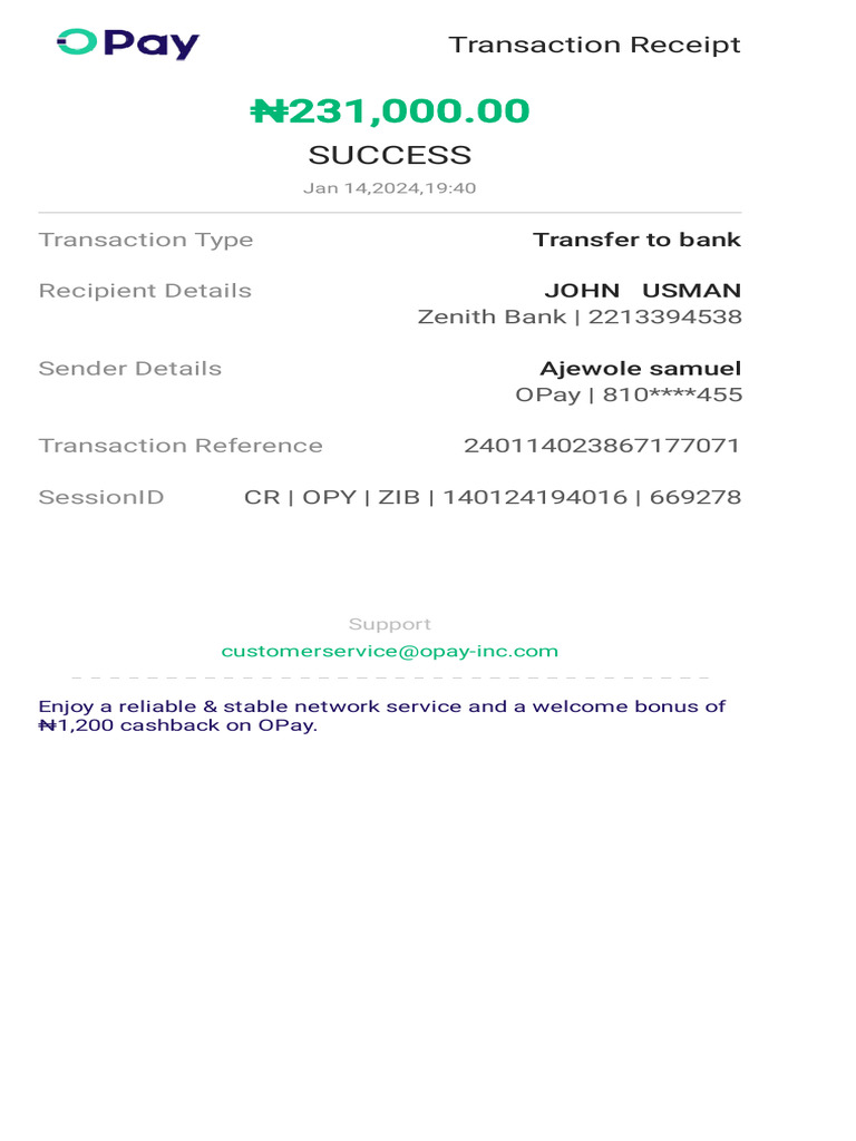 Successful Bank Transfer Receipt | PDF
