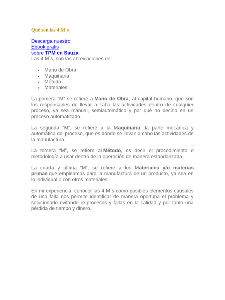 Entiende las 4 M's en Manufactura | PDF