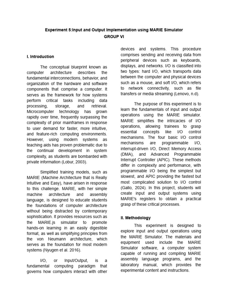 Experiment-5_Input-and-Output-Implementation-using-MARIE-Simulator | PDF | Input/Output ...