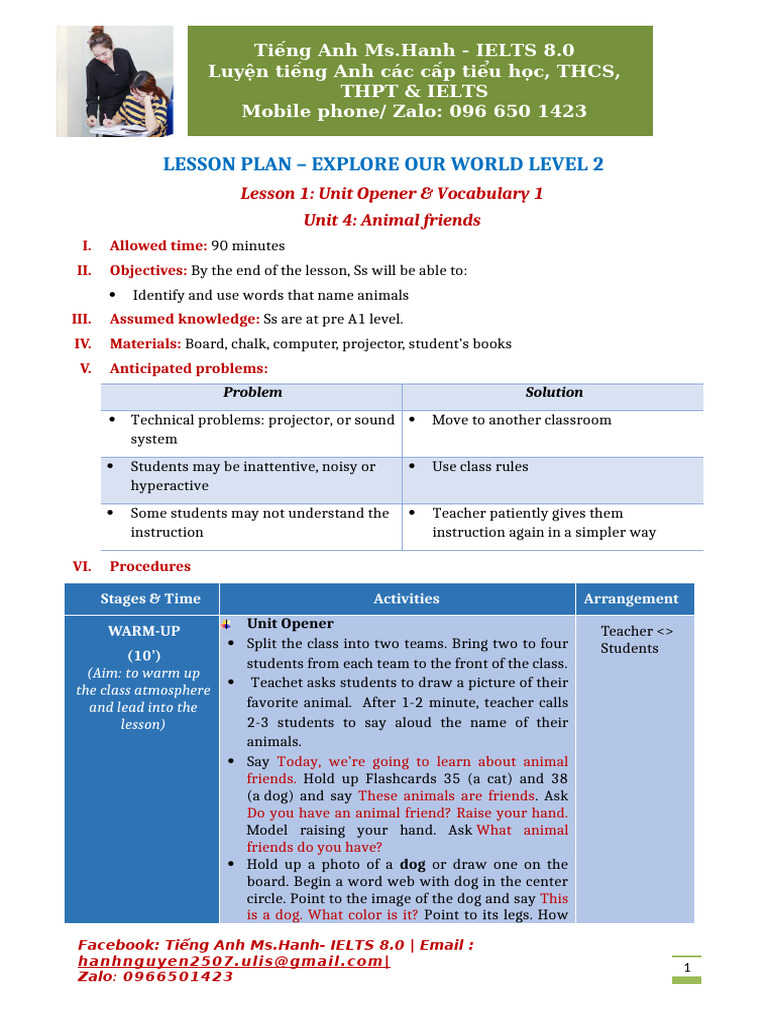 EOW 4 - Lesson Plan - Unit 1 - Vocab 1 | PDF
