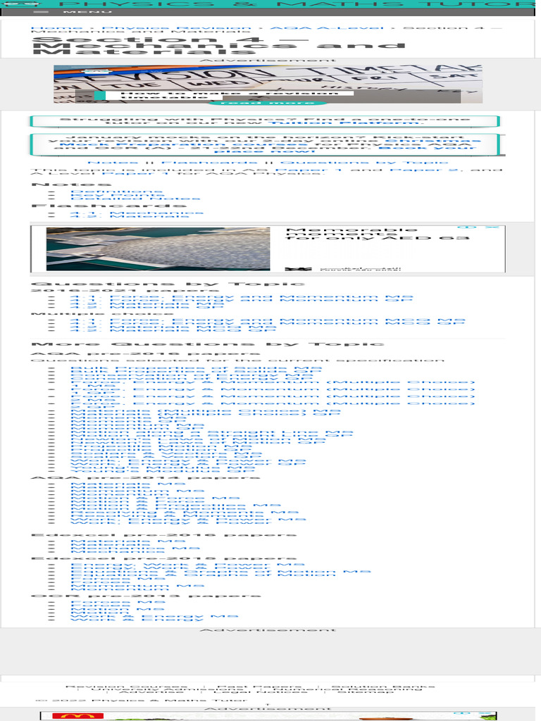 AQA Physics A-level Section 4 Mechanics and Materials Revision - PMT ...