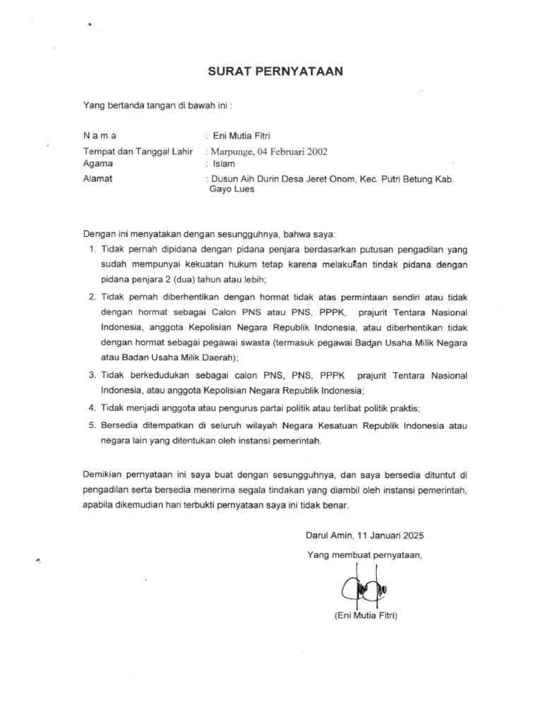 Pernyataan Erni | PDF