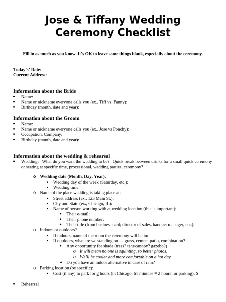 Jose & Tiffany Wedding Ceremony Guide | PDF | Groomsman | Wedding
