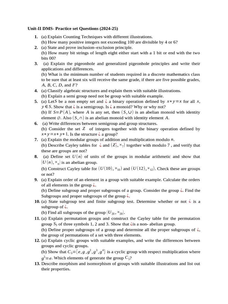 2024-25 DMS Unit-II Questions | PDF | Group (Mathematics) | Mathematical Concepts