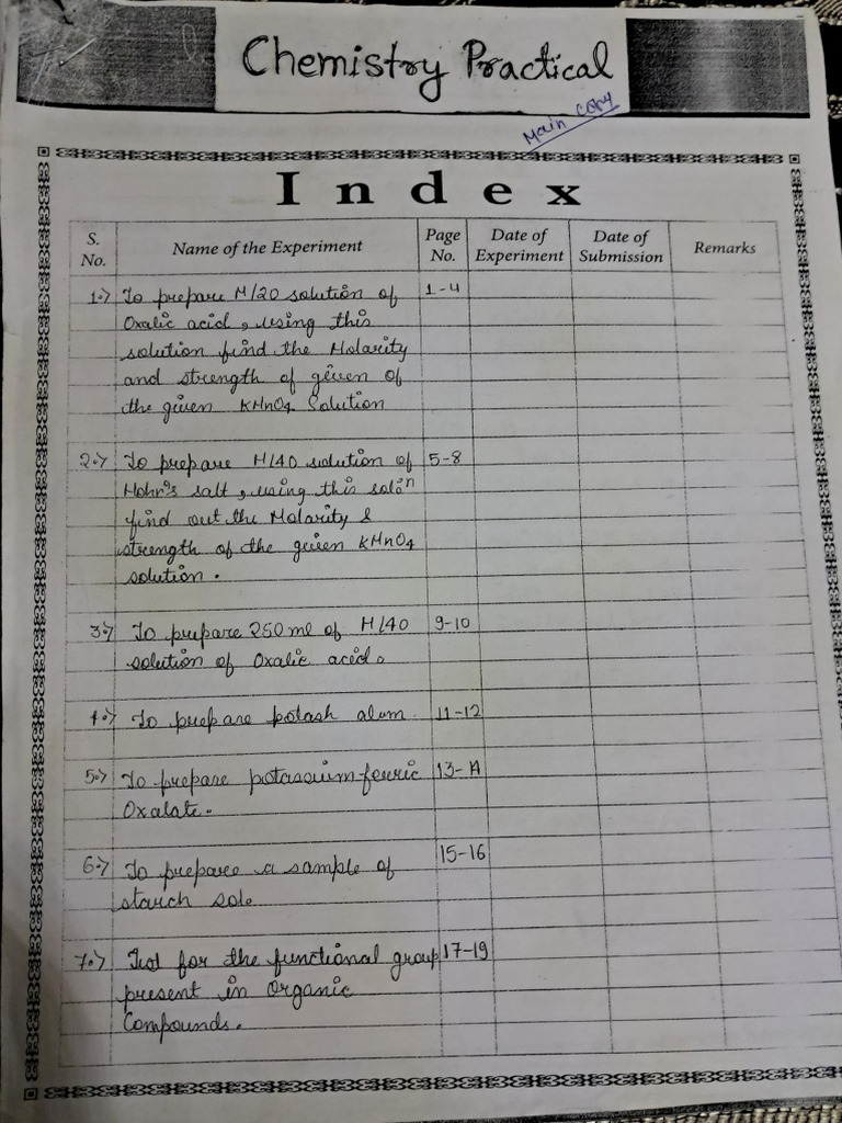 Chemistry Practical - Main | PDF