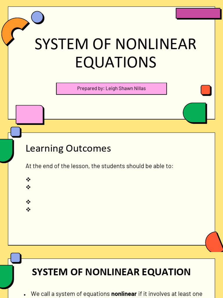 SYSTEM OF NONLINEAR EQUATION | PDF | Equations | Nonlinear System