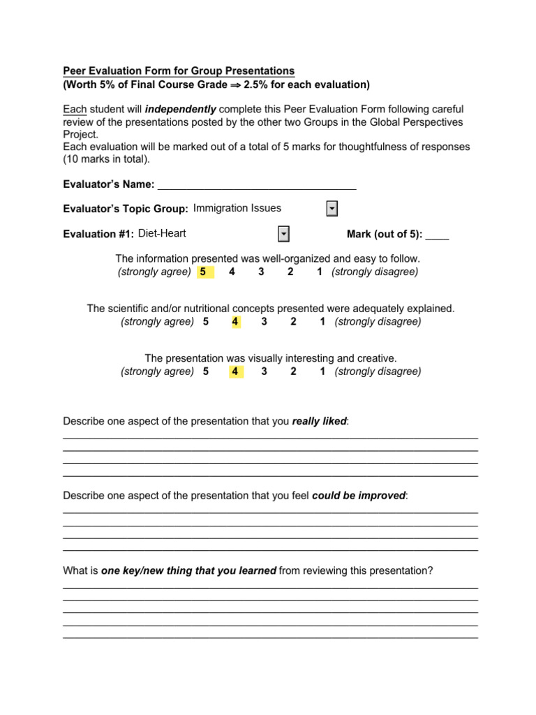 Peer Evaluation Form For Group Presentations | PDF | Paleolithic Diet
