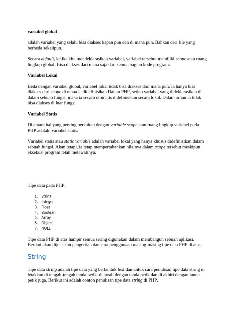 Panduan Variabel dan Tipe Data PHP | PDF