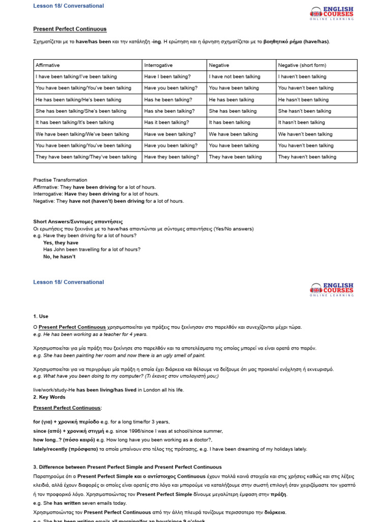 Present Perfect Continuous Guide | PDF | Linguistics