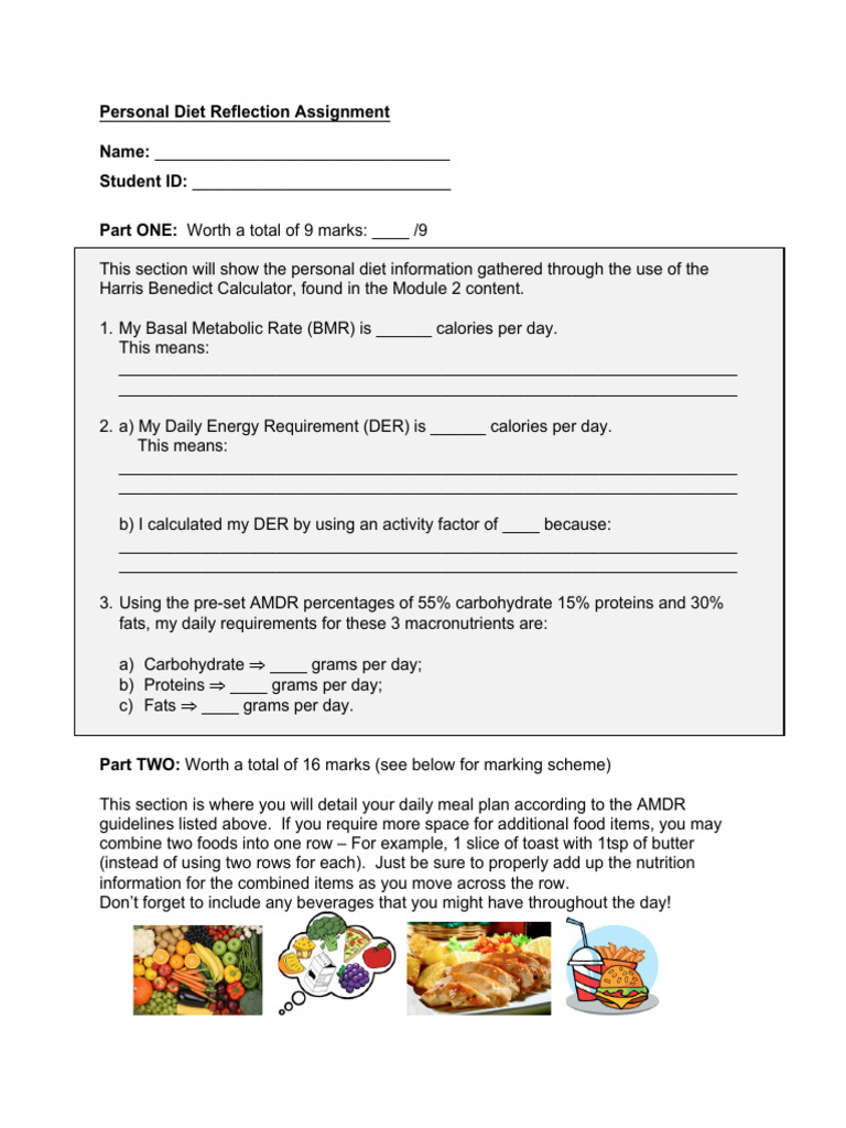 Personal Diet Reflection Assignment | PDF | Calorie | Dieting