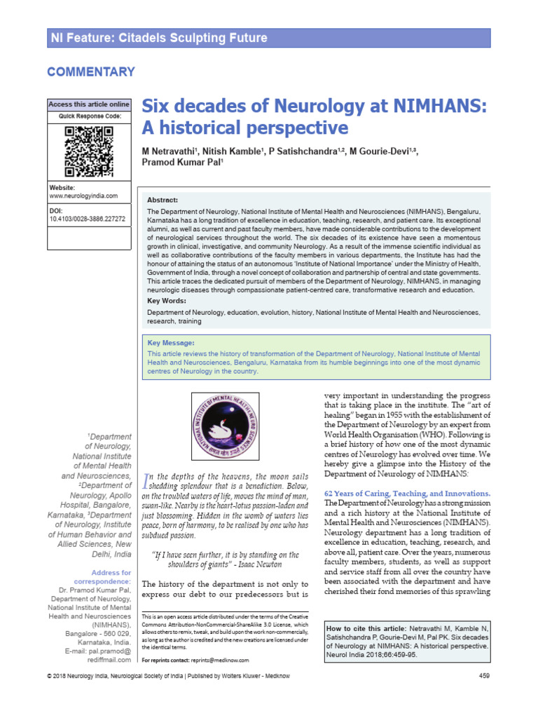 six_decades_of_neurology_at_nimhans__a_historical.33 | PDF | Psychiatric Hospital | Neurology