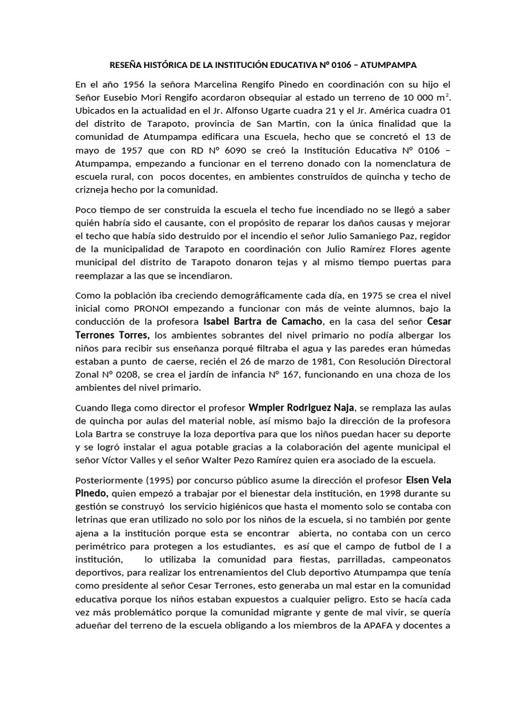RESE_A HIST_RICA DE LA INST. ED. 0106(1) | PDF | Educación de la primera infancia | Maestros