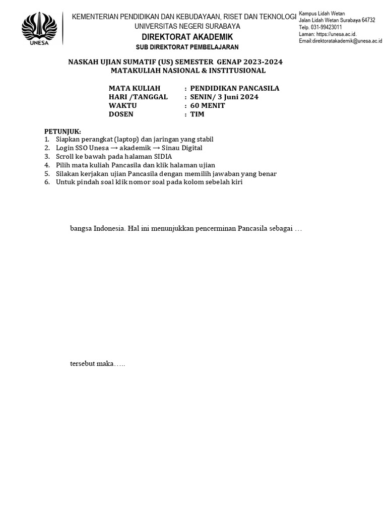 Soal Uas Pancasila Genap 2023-2024 | PDF