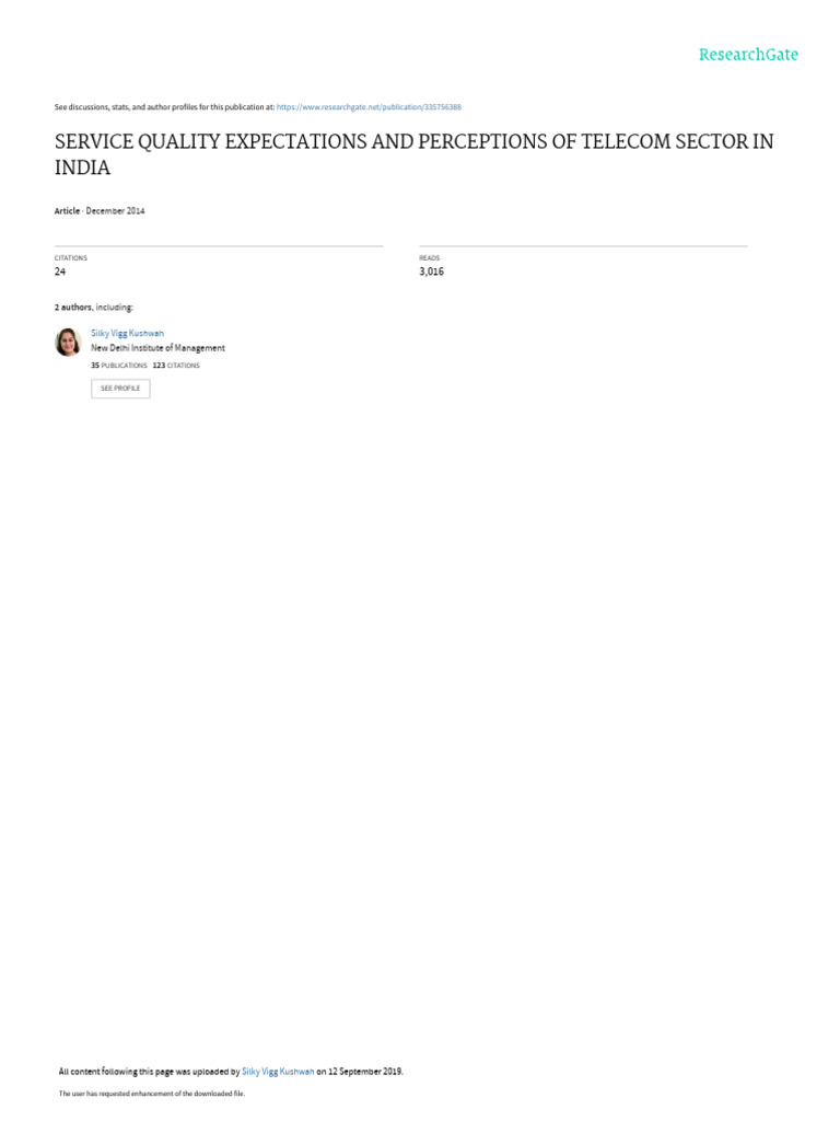 Service Quality Expectations and Perceptions of Telecom | PDF | Service ...