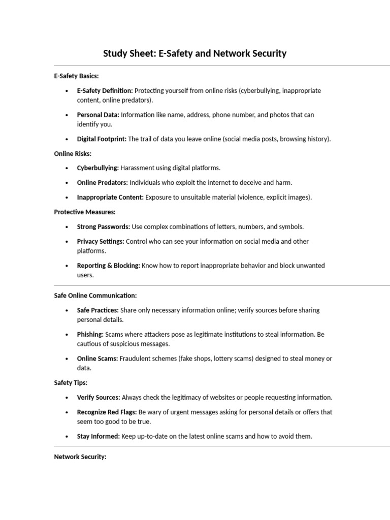 Study Sheet - Network Security and e Safety | PDF | Security | Computer ...