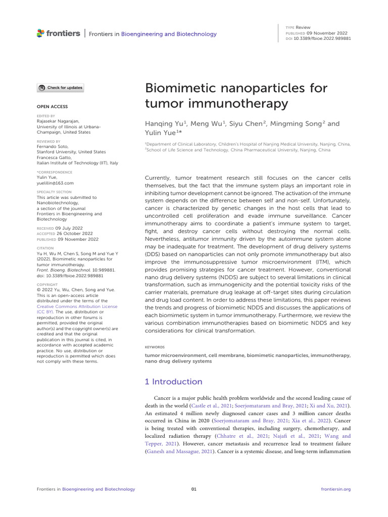Biomimetic Nanoparticles For Tumor Immunotherapy | PDF | Natural Killer ...